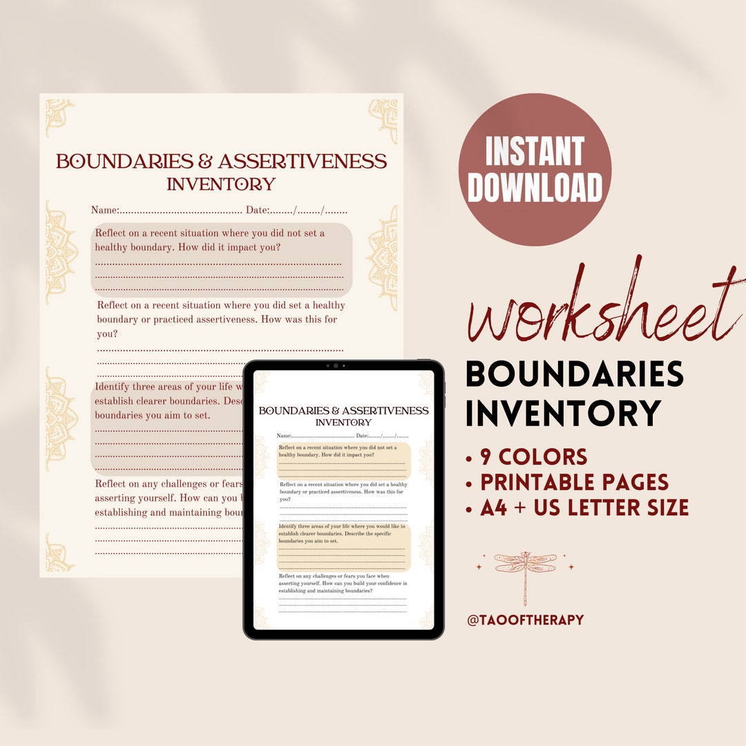 Boundaries Inventory Therapy Worksheet Mental Health Printable ...