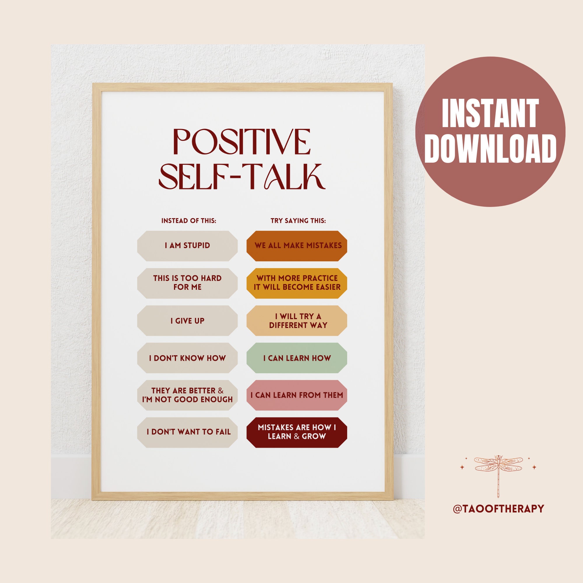 Positive Self-talk Poster for Negative Mindset Change Therapy, Mental ...