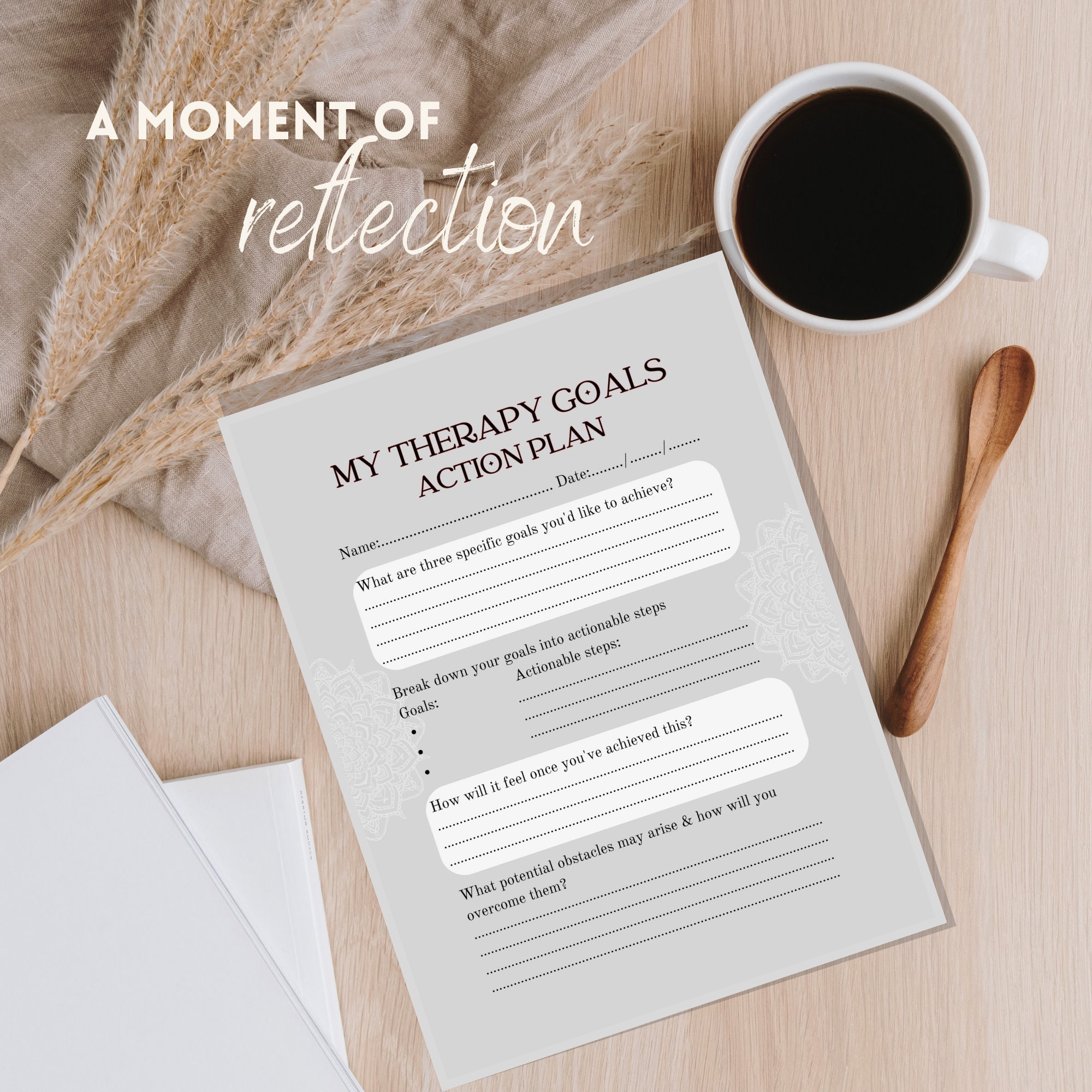 Therapy Goals Worksheet Action Plan Mental Health Printable Psychology ...