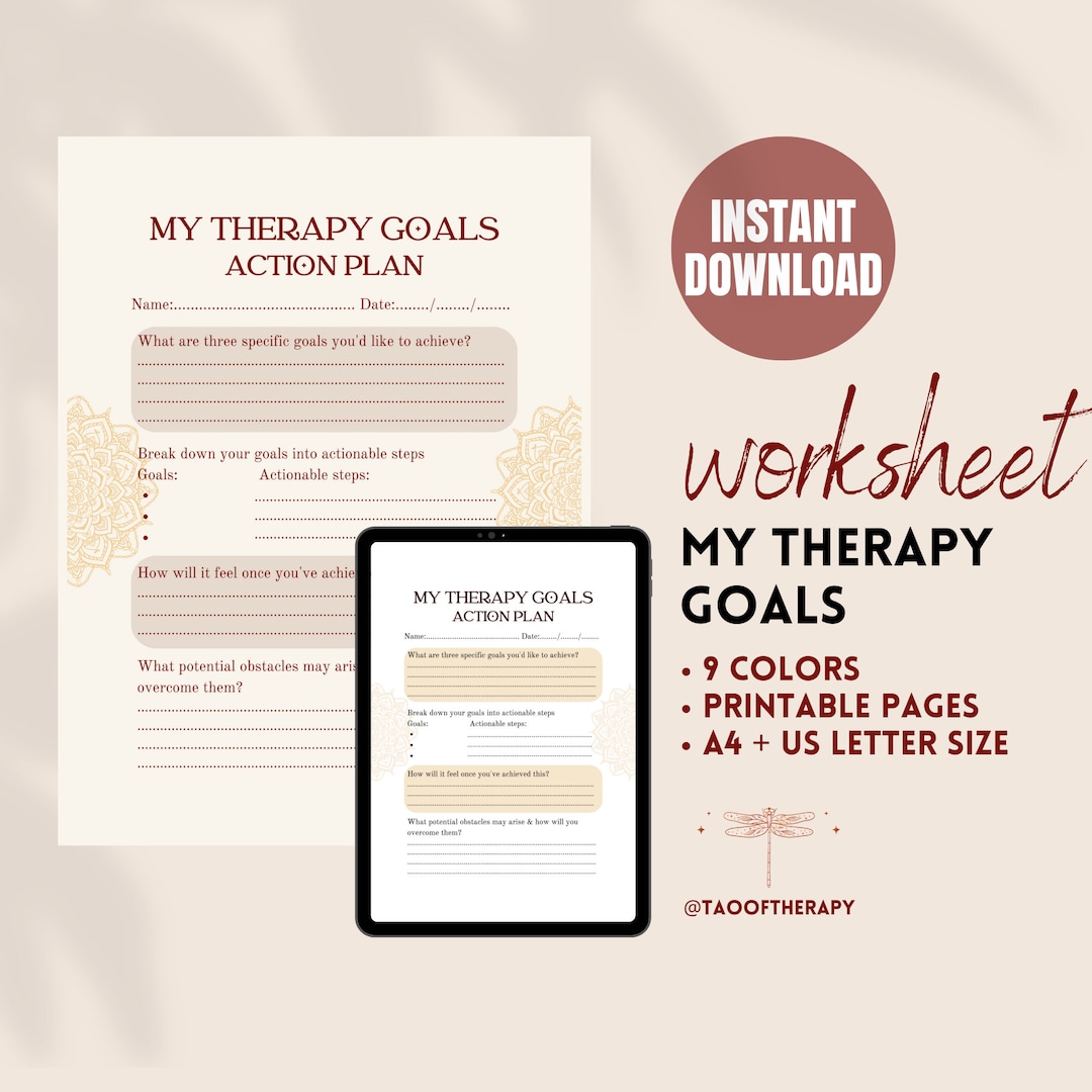 Therapy Goals Worksheet Action Plan Mental Health Printable Psychology ...