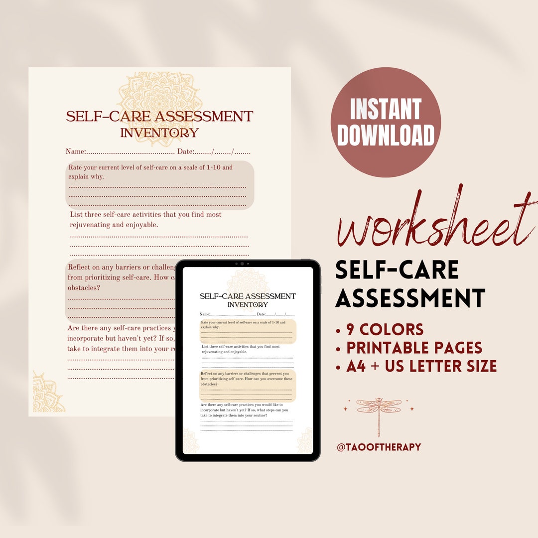 Selfcare Assessment Inventory Therapy Worksheet Mental Health Printable ...
