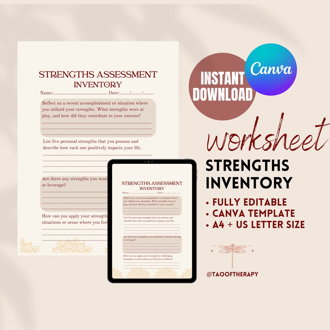 Strengths Inventory Reflection Worksheet Template Mental Health ...