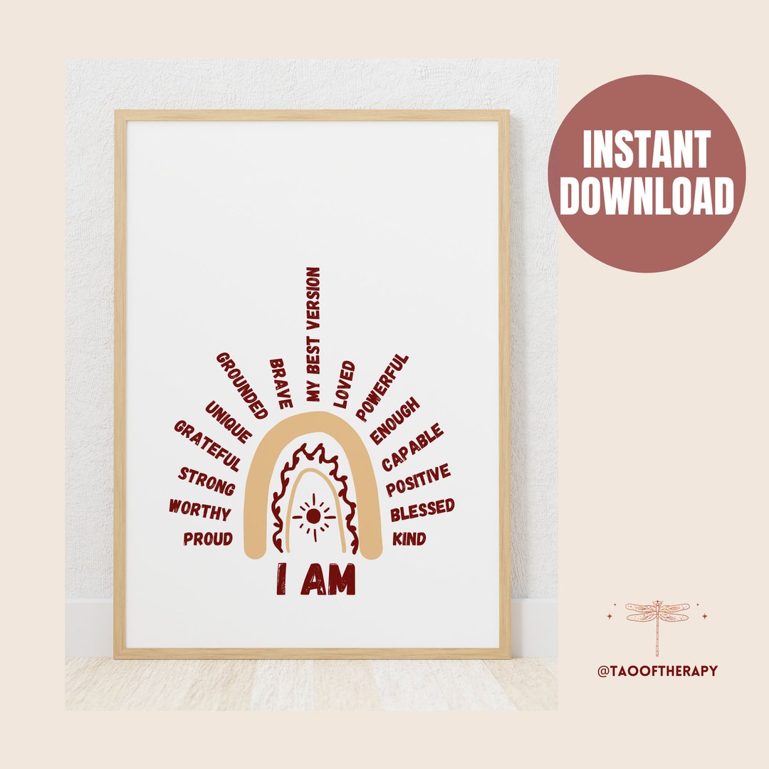 I Am Affirmations Rainbow Poster, Mental Health Poster for Therapy ...