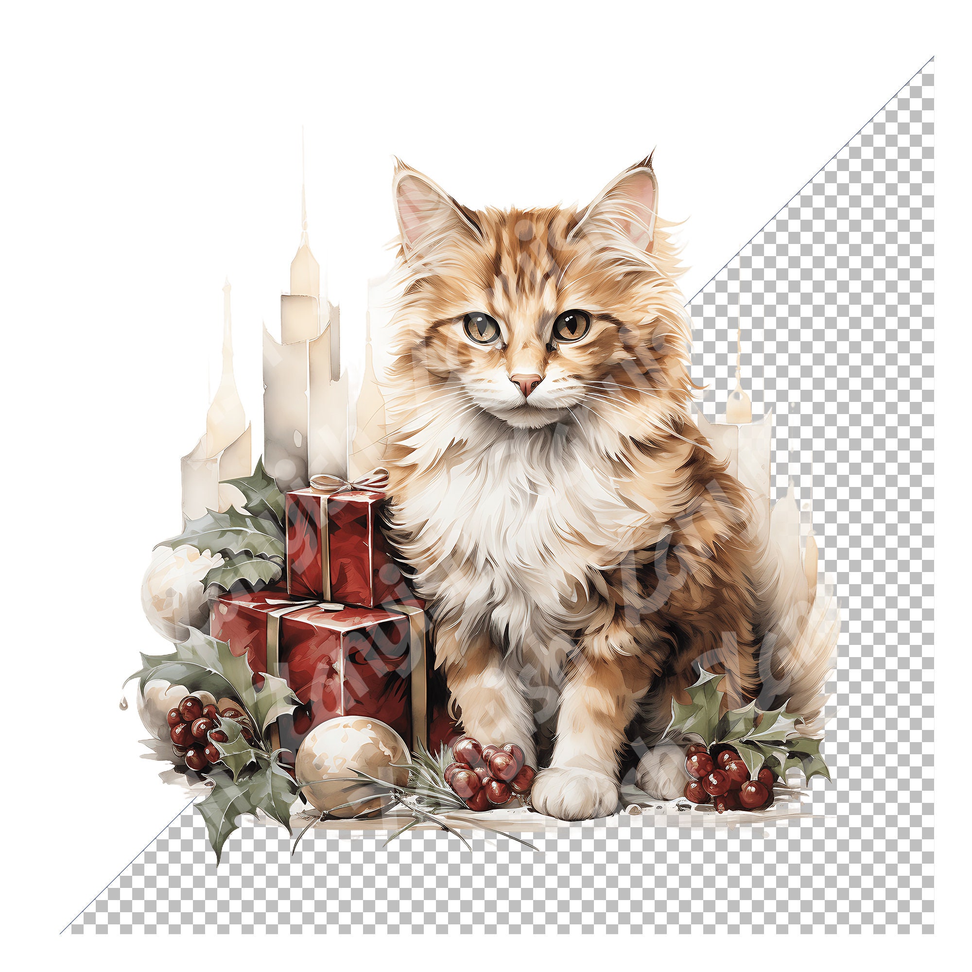Christmas Watercolour Cats Clipart 20 PNG High Res 4096 - Etsy