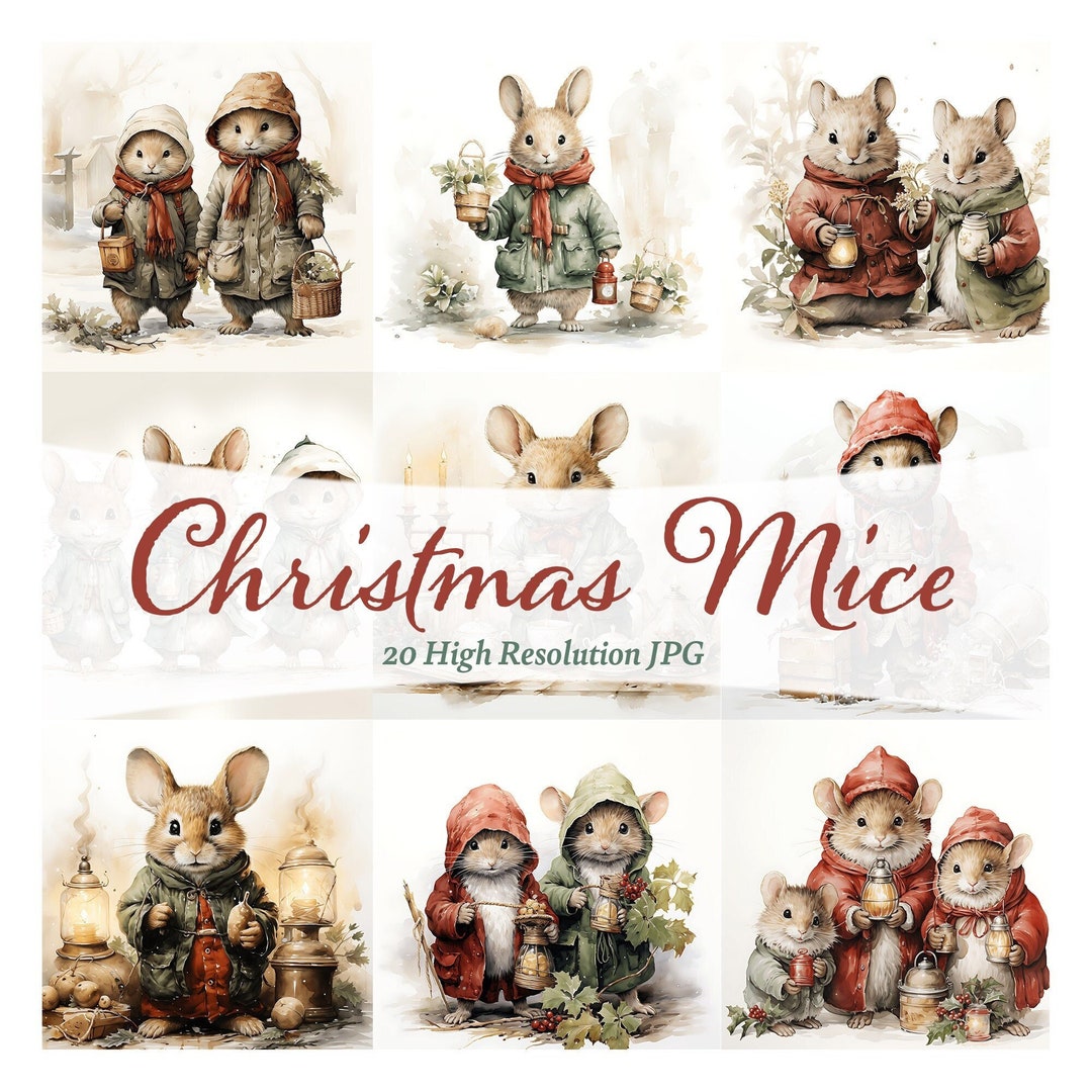 Christmas Watercolour Happy Mice Clipart 15 JPG High Resolution ...