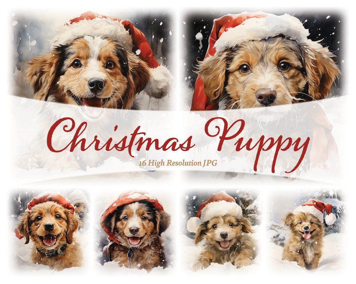 Watercolour Christmas Puppy Clipart 16 JPG High Resolution - Etsy