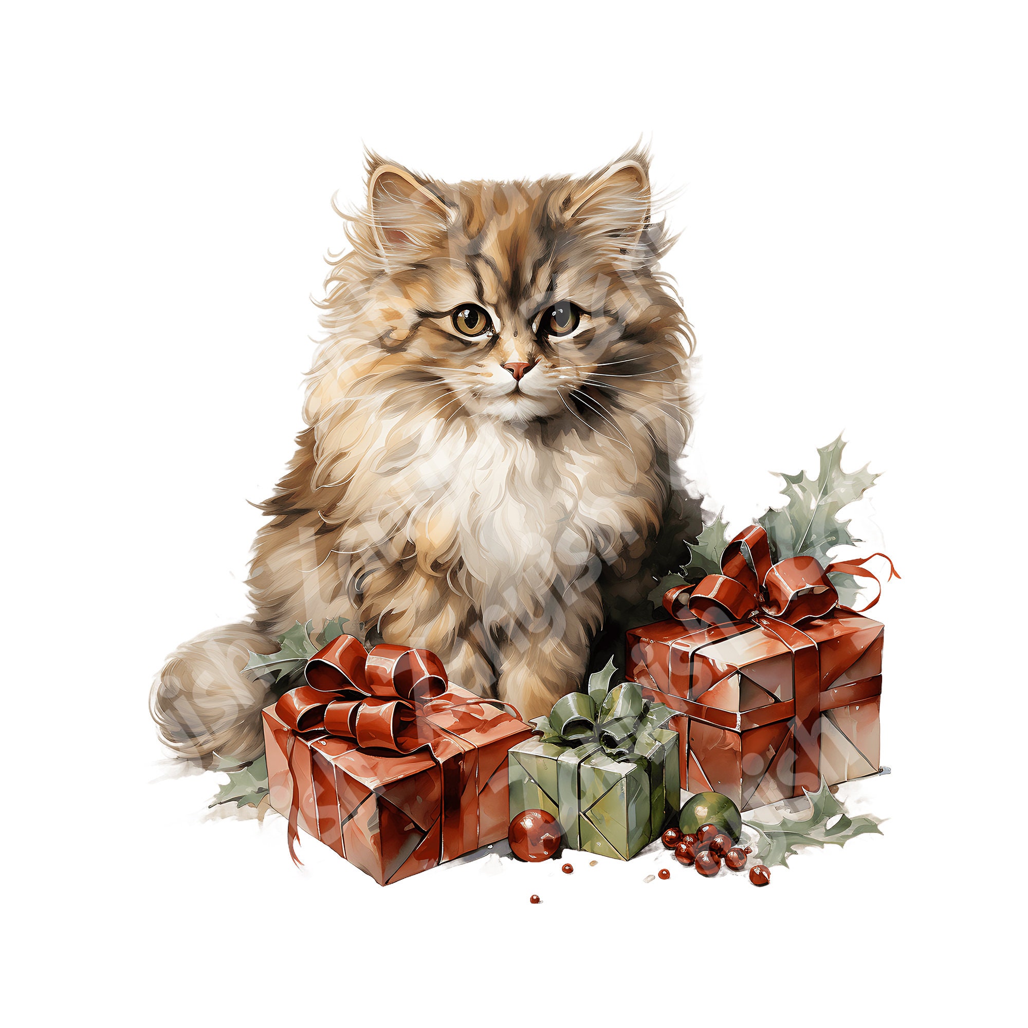 Christmas Watercolour Cats Clipart 20 PNG High Res 40964096 Px ...