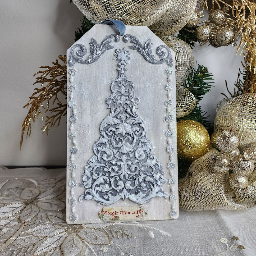 Vintage Christmas Silver Tree Hanging Wood Wall Decor - Etsy