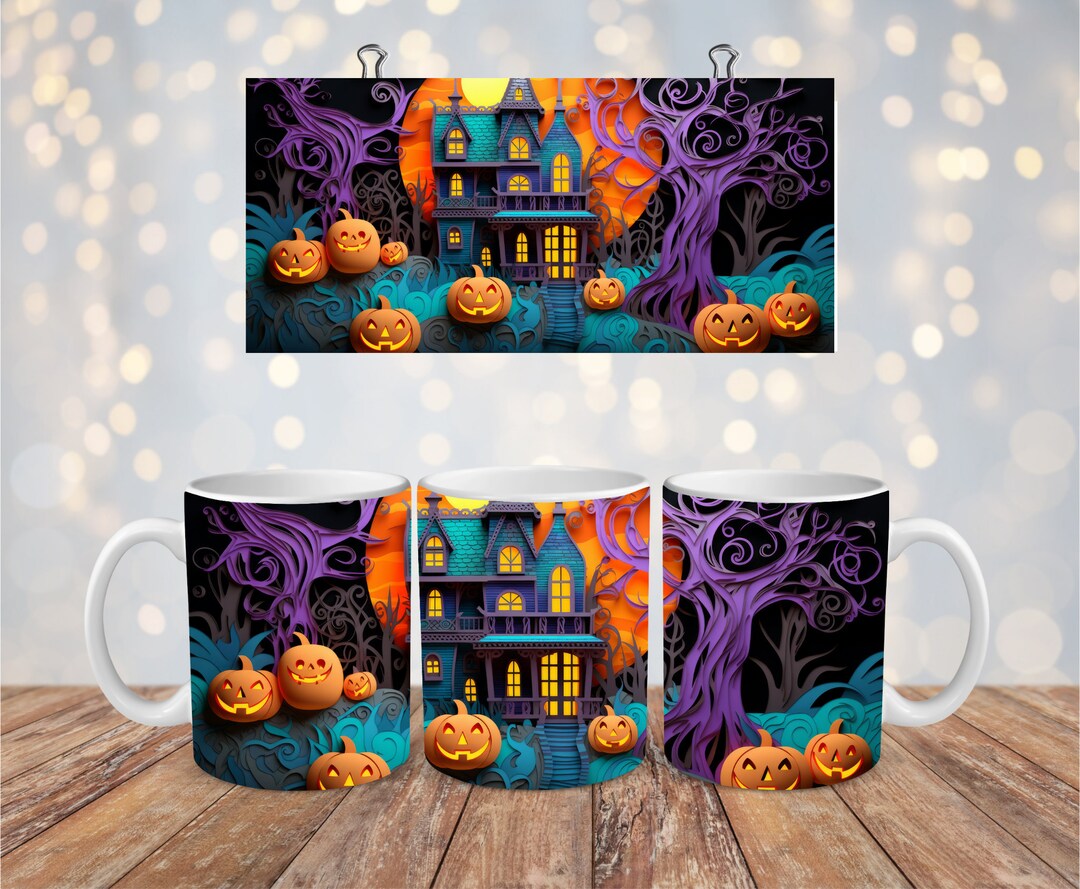 3D Paper Quilling Halloween Haunted House 11oz and 15oz Mug Digital ...