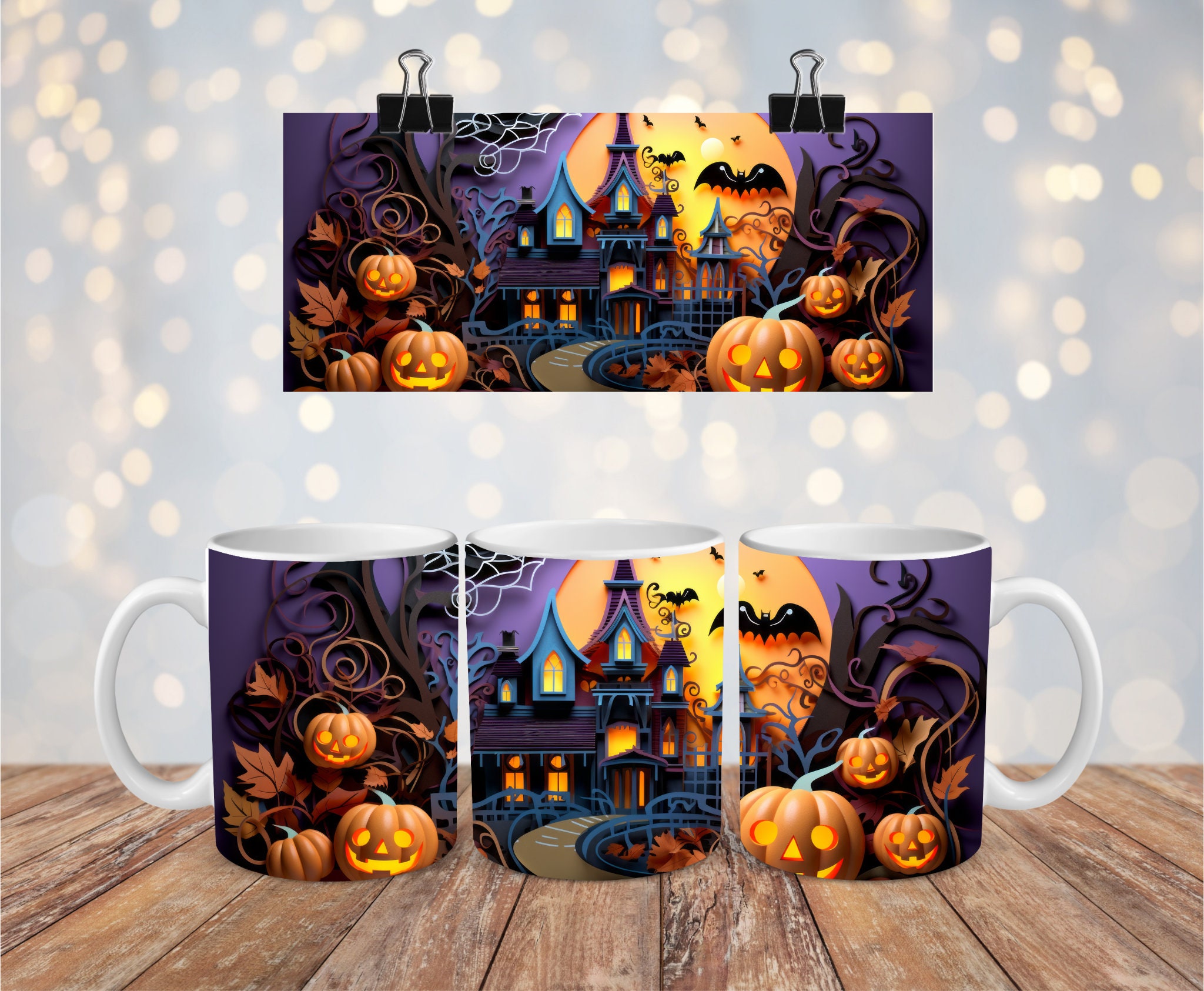 3D Paper Quilling Halloween Haunted House 11oz and 15oz Mug Digital ...