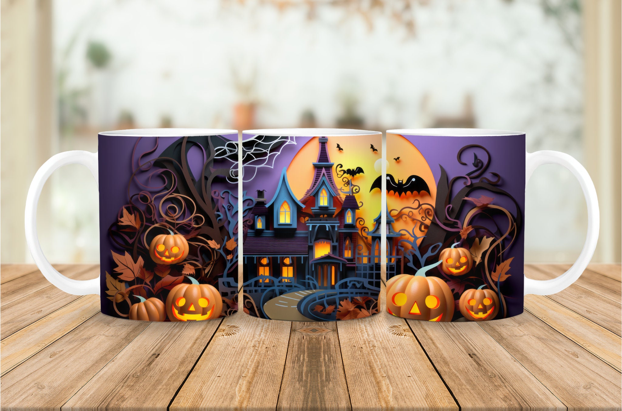 3D Paper Quilling Halloween Haunted House 11oz and 15oz Mug Digital ...