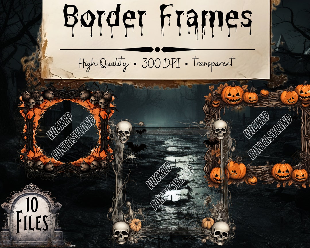 Halloween Border-patterns Digital Frame Clipart Png Vintage - Etsy