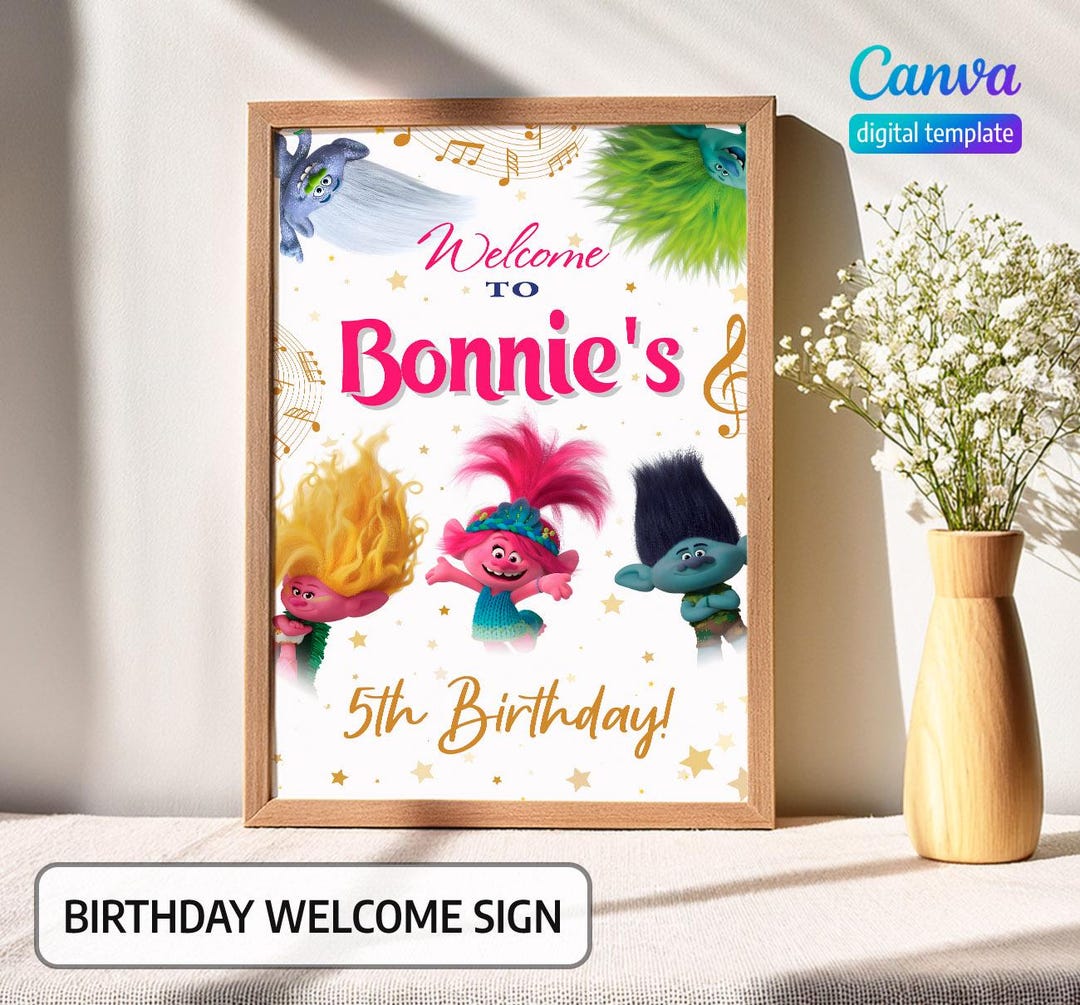 Trolls Printable Welcome Sign Template, Poppy Birthday Party Welcome in ...