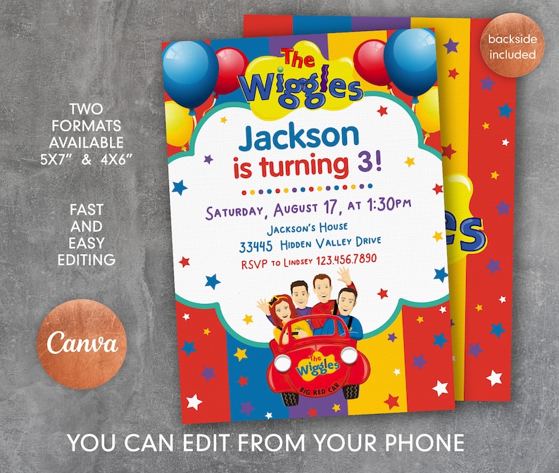Printable Wiggles Birthday Invitation: Editable Music Party (digital ...