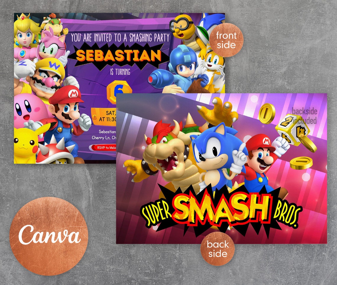Printable Smash Bros Invitation, Fighting Birthday Invite, Editable ...