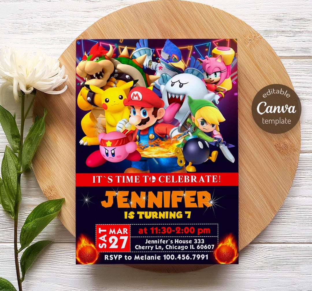 Printable Smash Bros Invitation, Fighting Birthday Invite, Editable ...