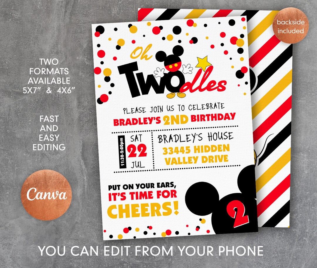 Editable Printable Clubhouse Birthday Invitation, Mickey One Invitation ...