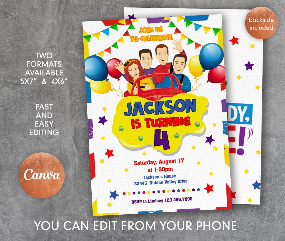 Printable Wiggles Birthday Invite, Wiggle Birthday Invitation, Editable ...