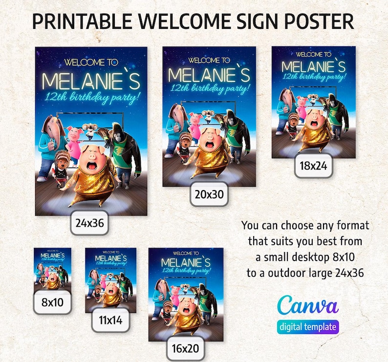 Sing 2 Birthday Welcome Sign: Karaoke Party Poster (printable Editable ...