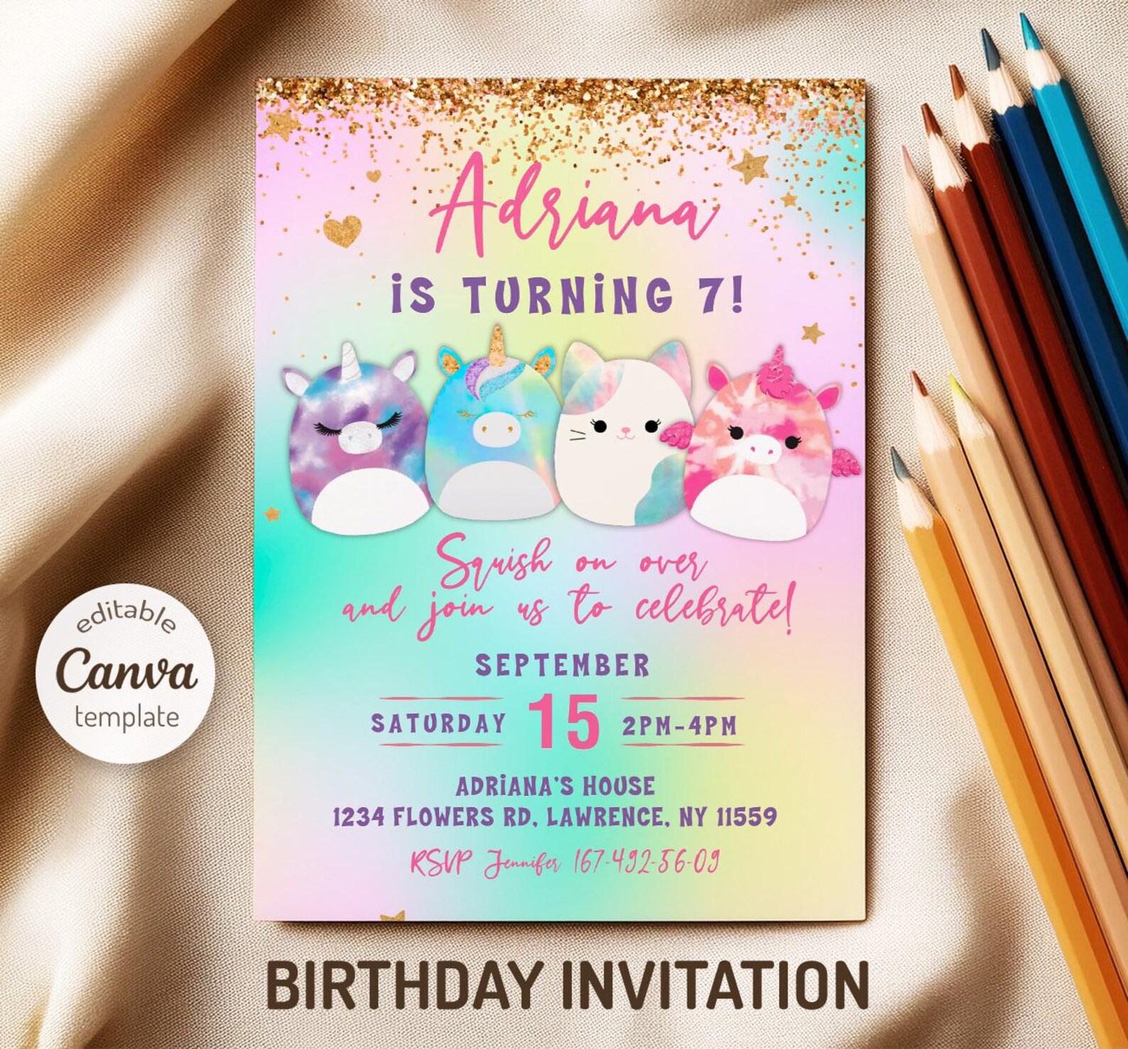 Squishmallow Birthday Invitation: Printable Squishy Party Invite ...