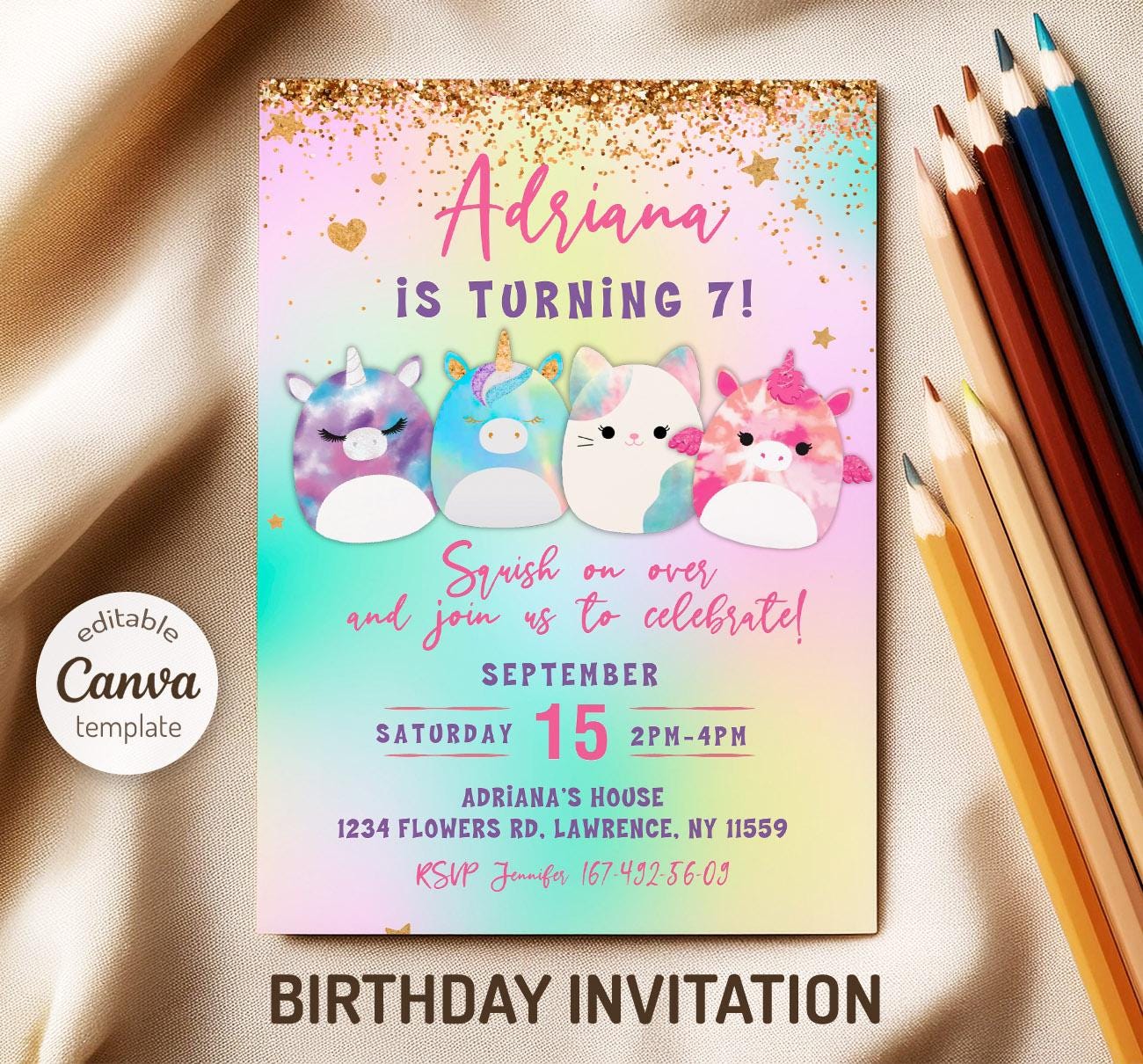 Squishmallow Birthday Invitation: Printable Squishy Party Invite ...