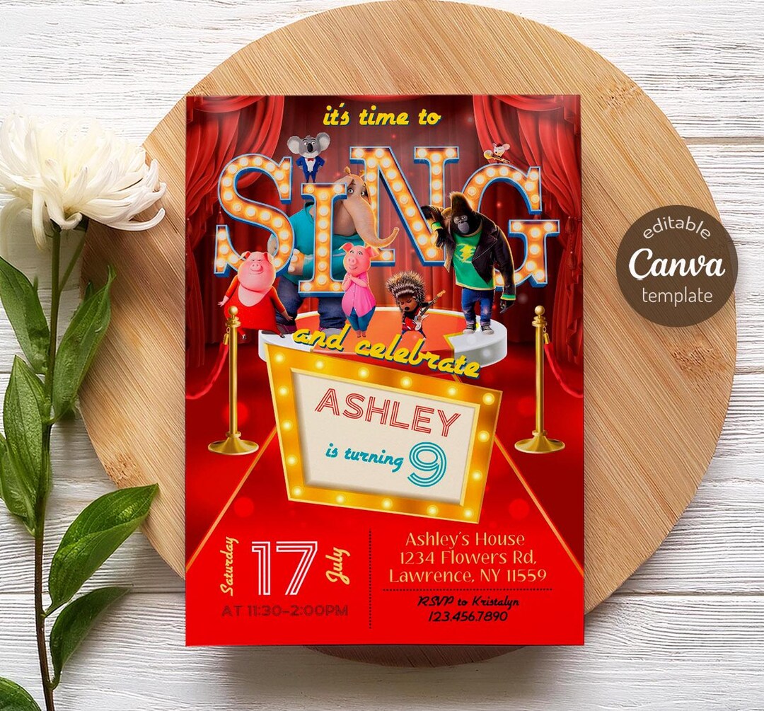 Editable Singer Invitation, Printable Sing 2 Birthday Invitation ...