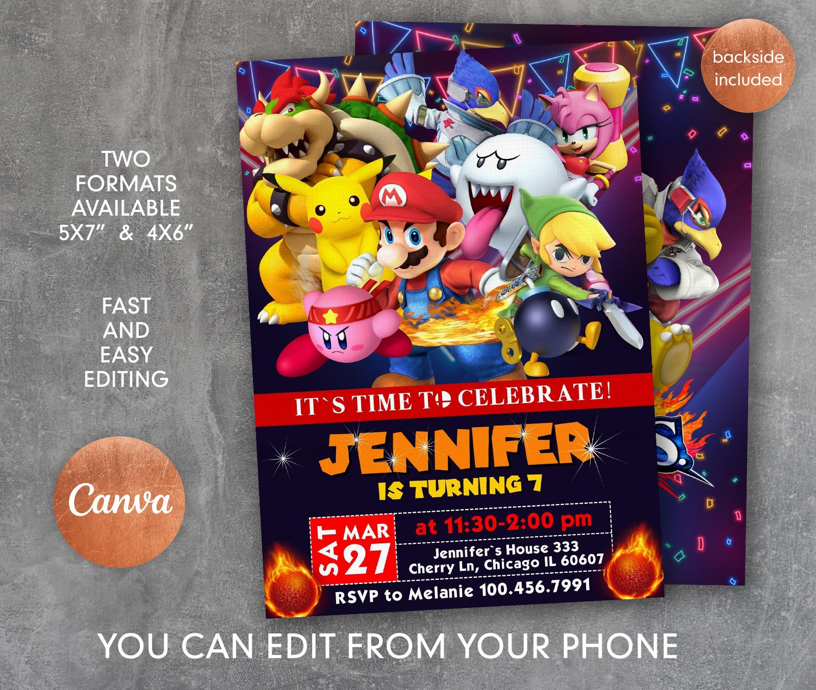 Printable Smash Bros Invitation, Fighting Birthday Invite, Editable ...