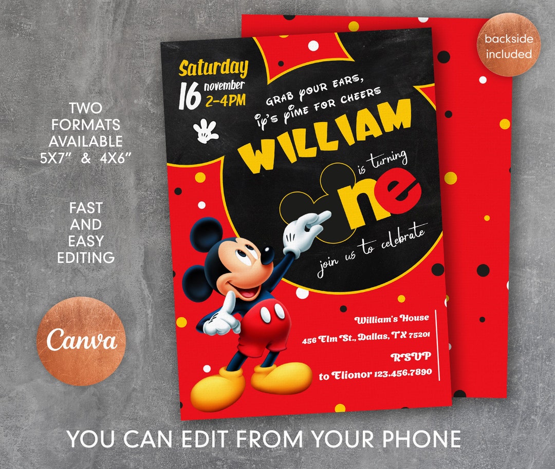 Editable Clubhouse 1st Birthday Invitation: Mouse Party Invite (digital ...