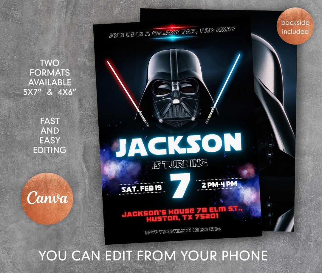 Printable Birthday Invite, Editable Invitation, Instant Download, Wars ...