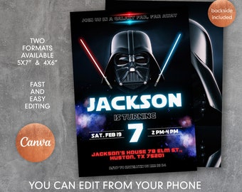 EDITABLE Star Wars Invitation TEMPLATE, Printable Star Wars Birthday ...
