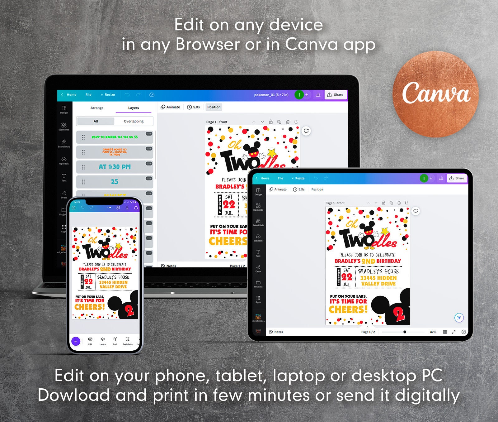 Editable Printable Clubhouse Birthday Invitation, Mickey One Invitation ...