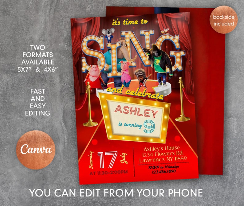 Editable Singer Invitation Printable Sing 2 Birthday - Etsy Australia