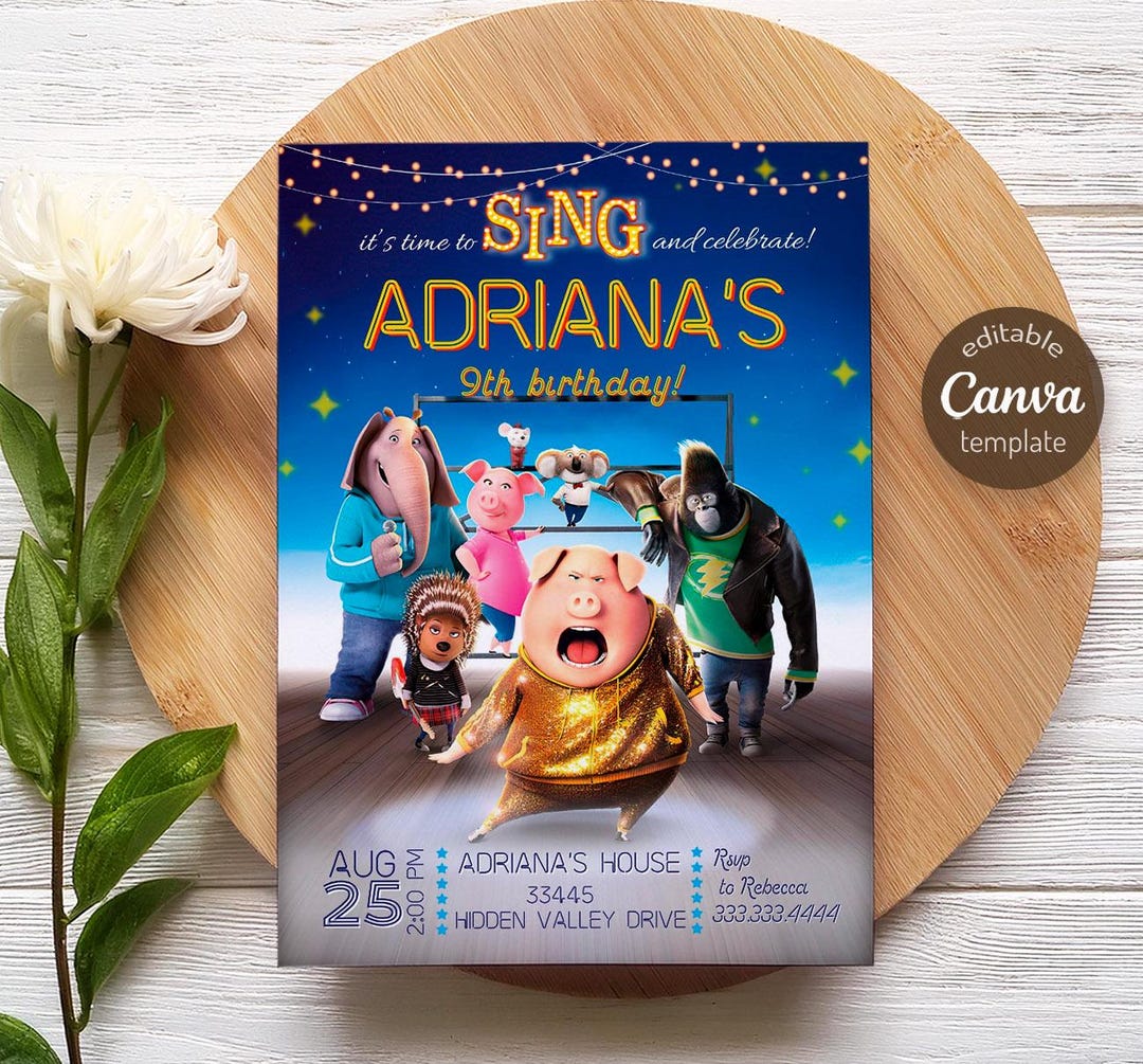 Editable Singer Invitation, Printable Sing 2 Birthday Invitation ...