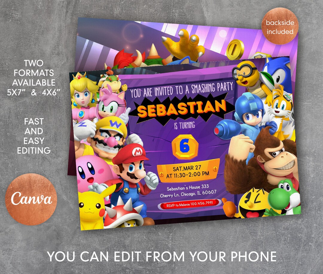 Printable Smash Bros Invitation, Fighting Birthday Invite, Editable ...