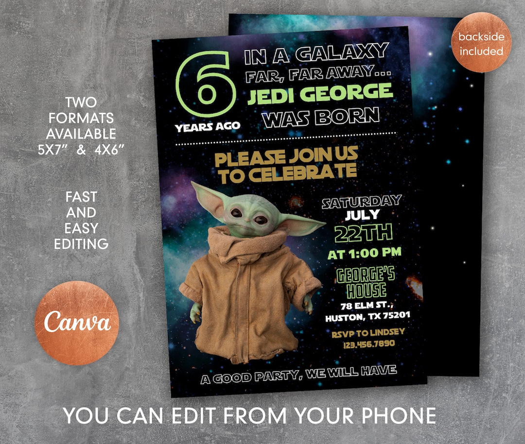 Grogu Birthday Invitation: Star Wars Invite, Printable Template ...