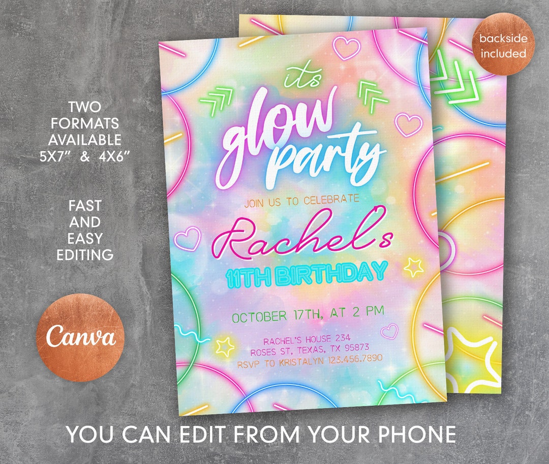 Printable Editable Glow Party Birthday Invitation, Glow Crazy Invite ...