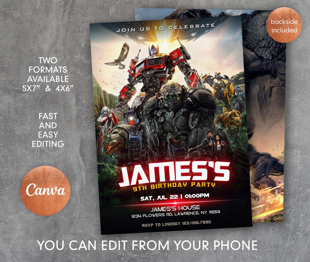 Printable Invite, Transformers Rise of the Beasts Birthday Invitation ...