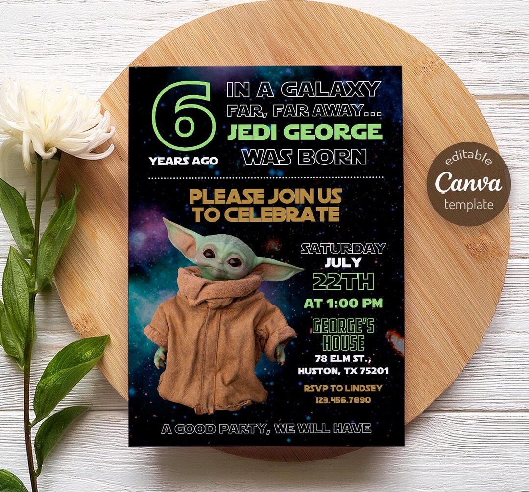 Baby Yoda Birthday Invitation, Star Wars Invite, Printable Grogu ...
