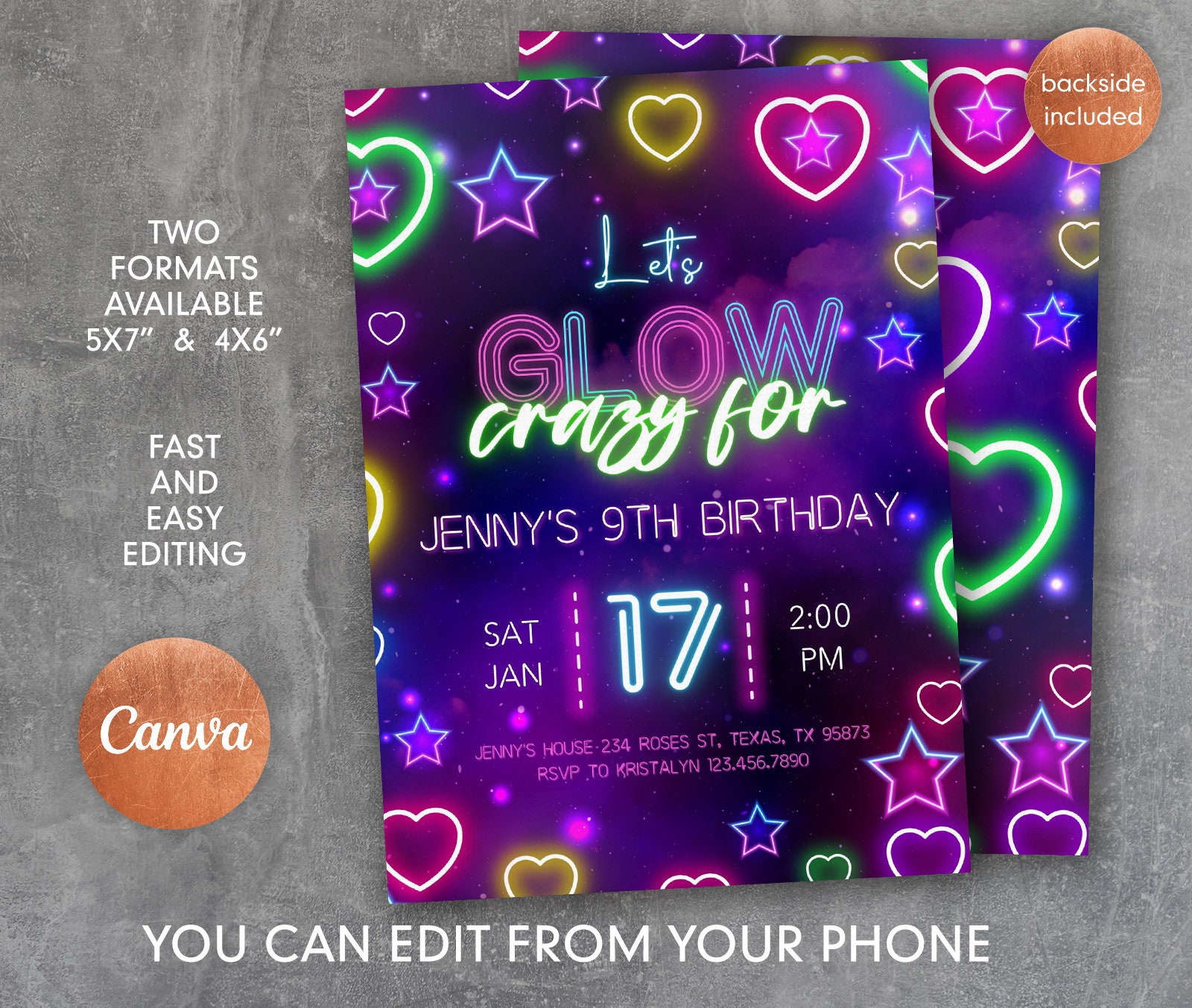Printable Editable Glow Party Birthday Invitation, Glow Crazy Invite ...