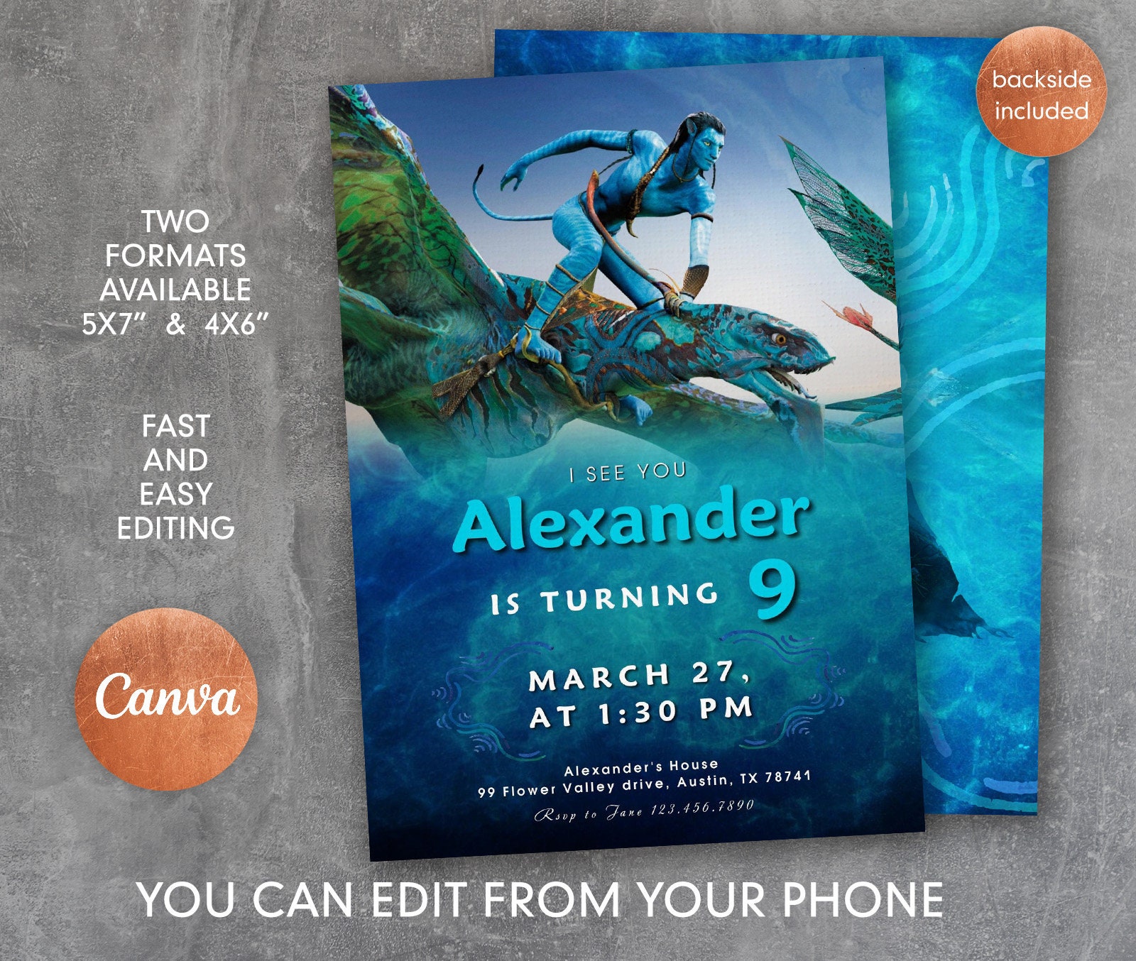 Avatar Birthday Invitation: Pandora Theme, Editable Template (digital ...