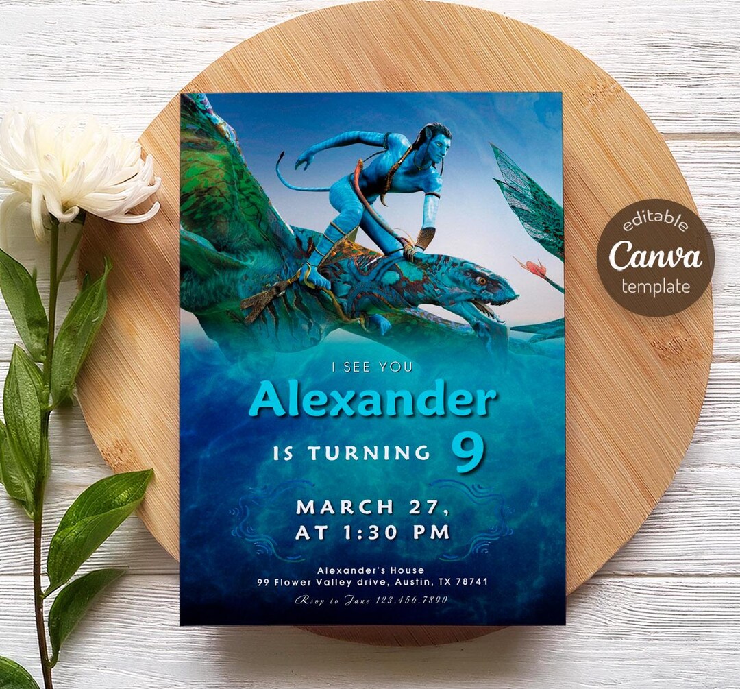 Avatar 2 Editable Invitation, Pandora Printable Birthday Invite, Avatar ...