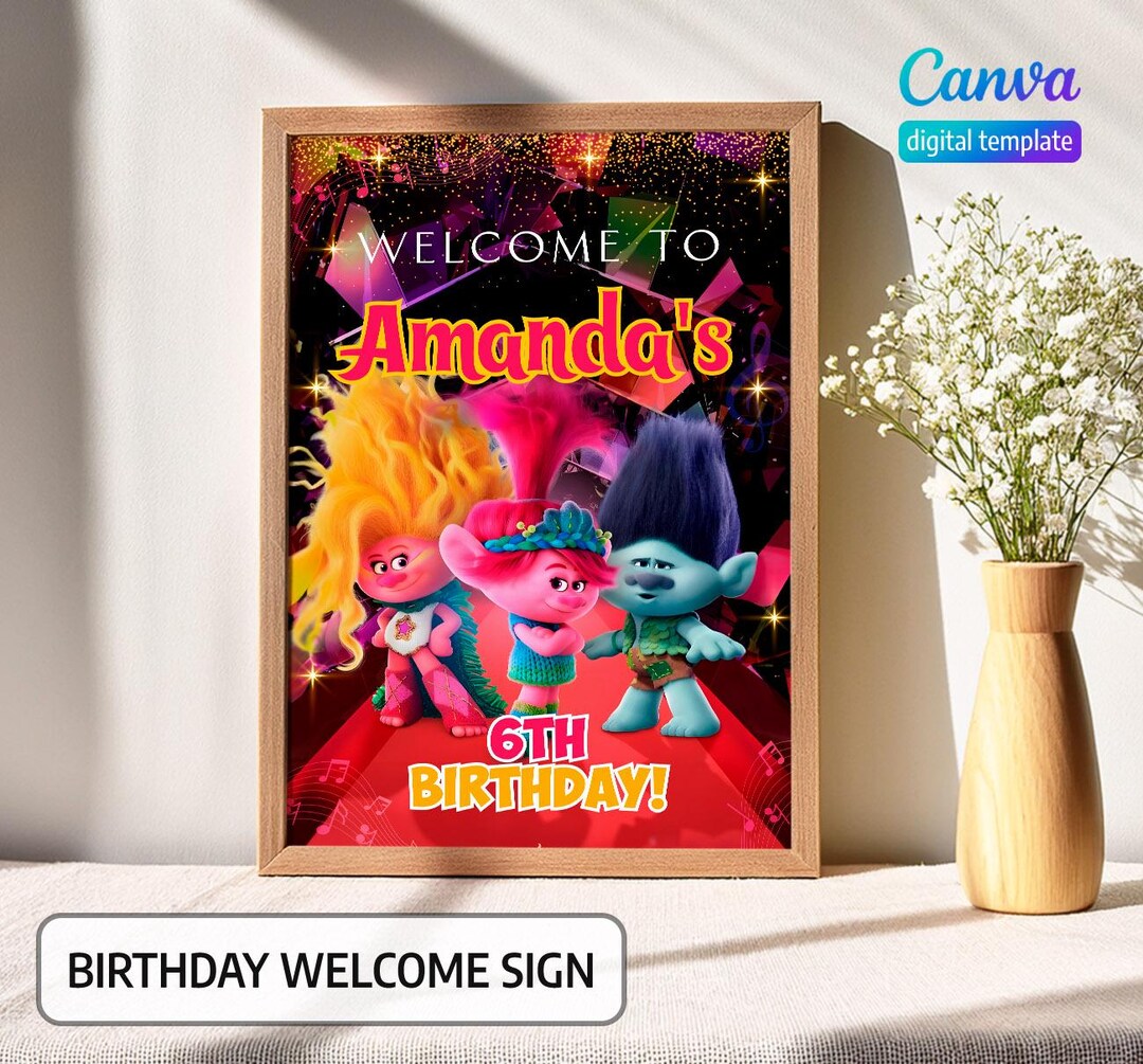 Trolls Printable Welcome Sign Template, Poppy Birthday Party Welcome in ...
