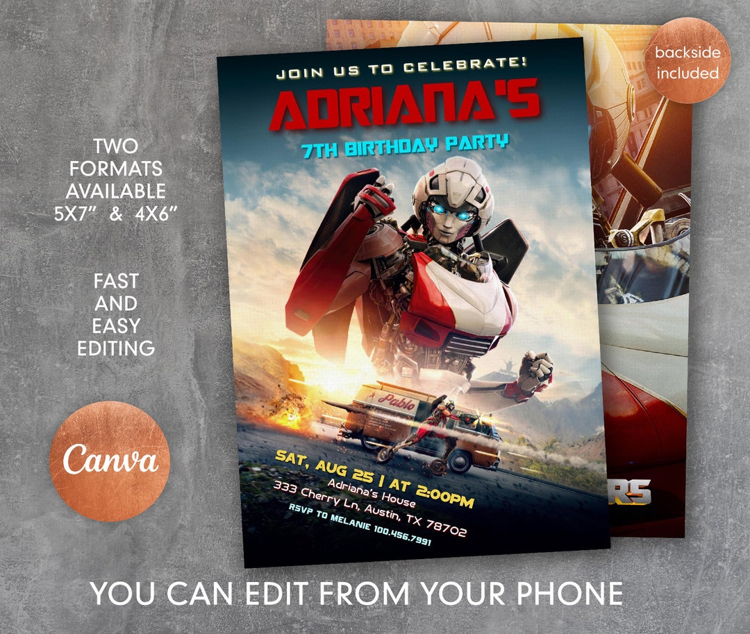 Invitación imprimible, invitación de cumpleaños de Transformers Rise of ...