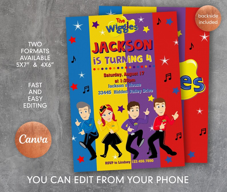 Printable Wiggles Birthday Invite, Wiggle Birthday Invitation, Editable ...