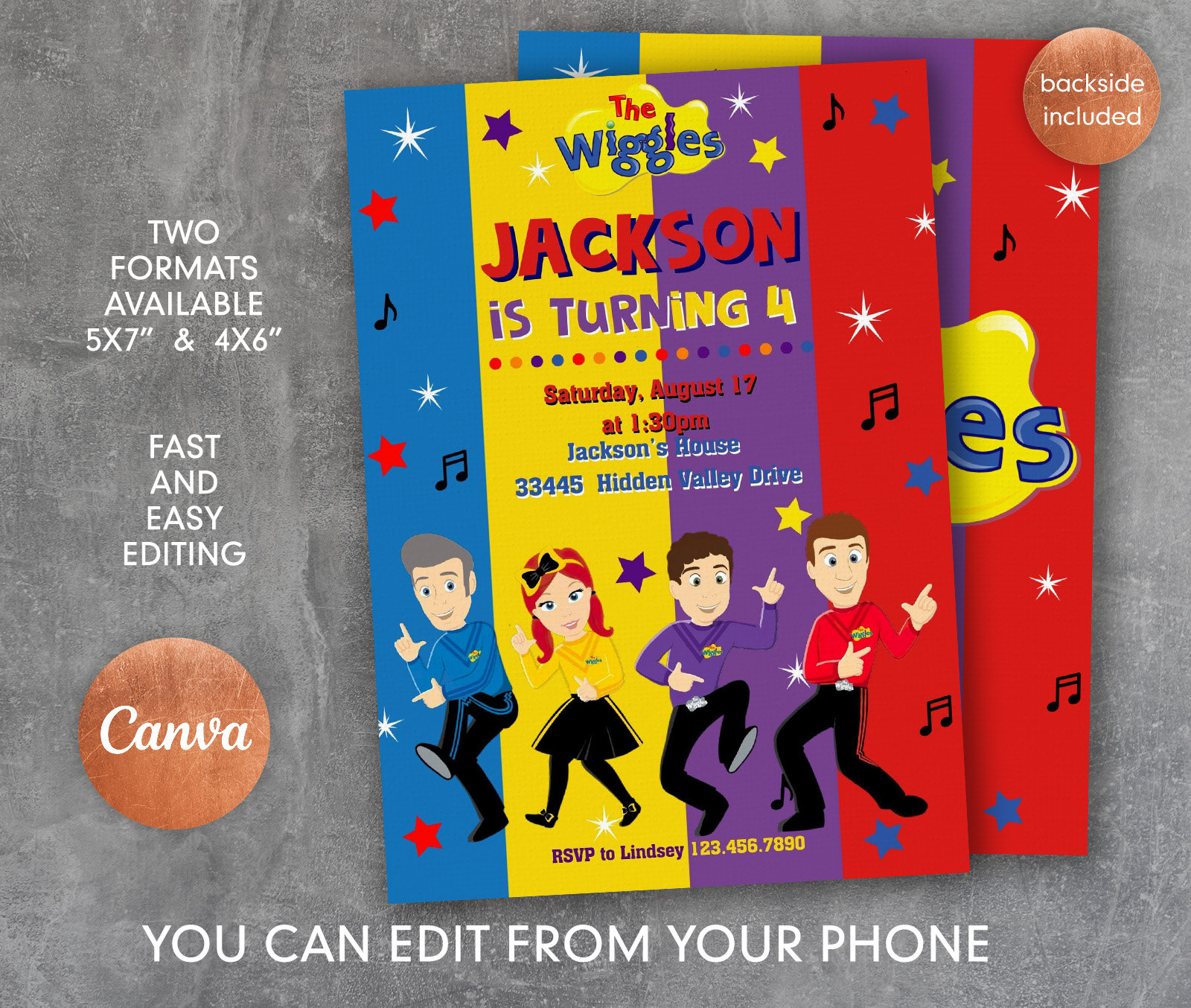 Printable Wiggles Birthday Invite, Wiggle Birthday Invitation, Editable ...