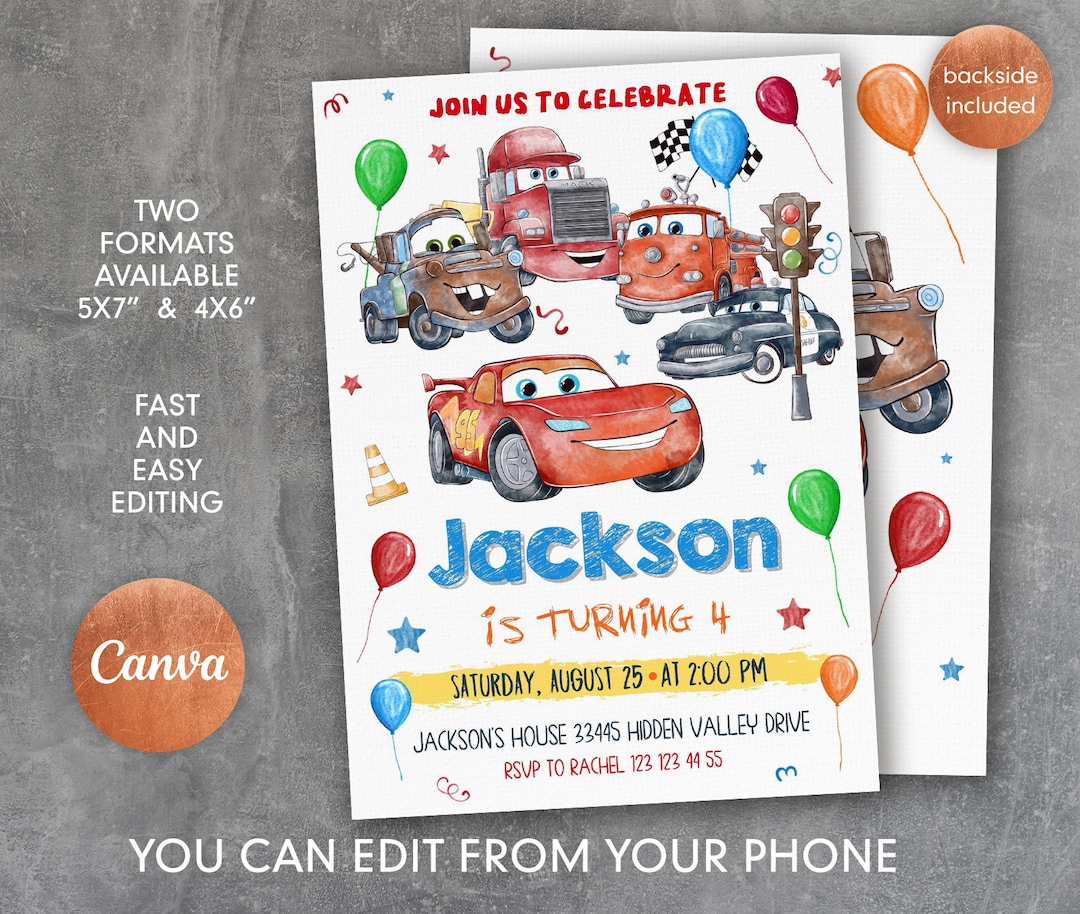 Printable Cars Invitation, Lightning Mcqueen Invite, Birthday Party ...