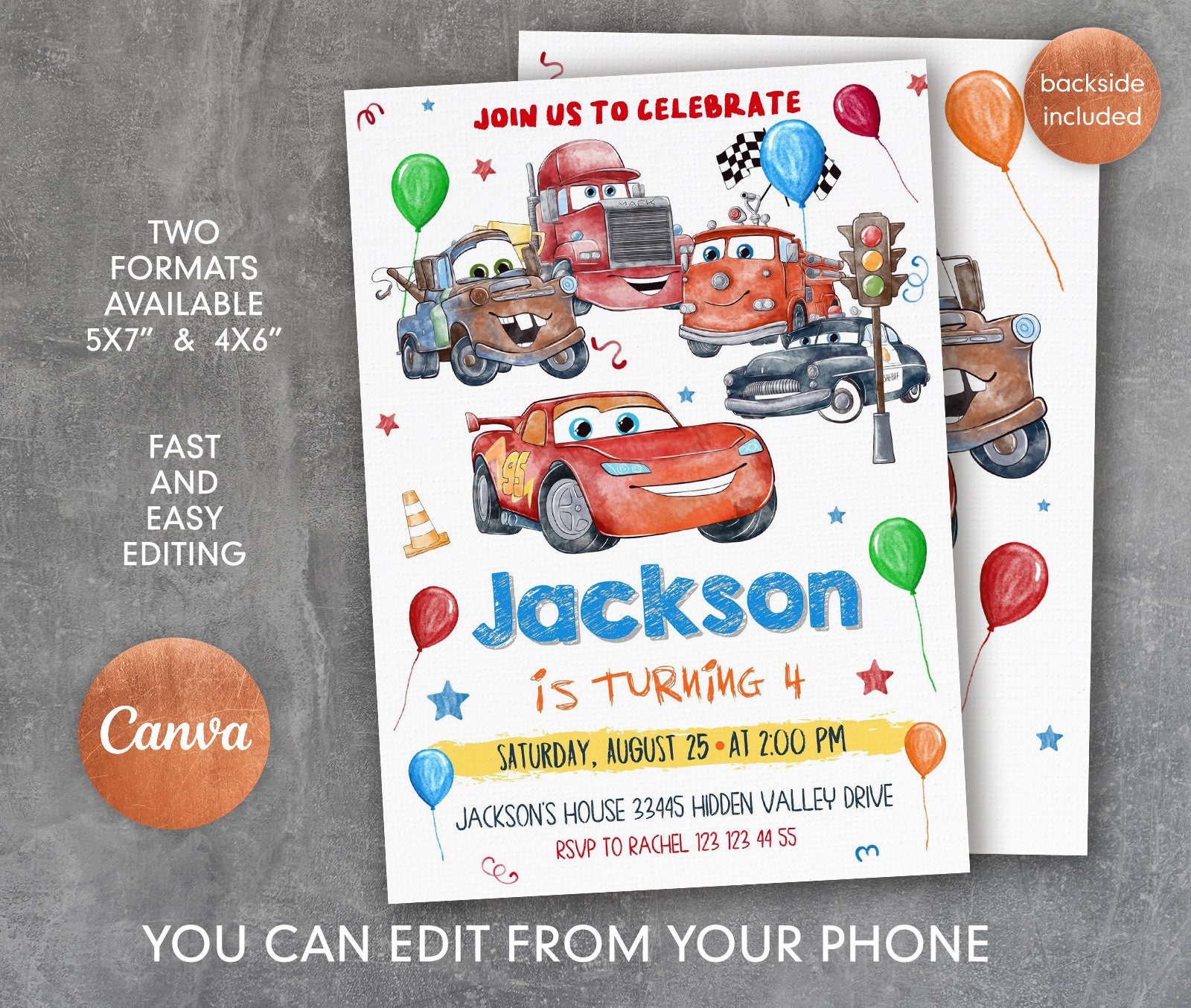 Printable Cars Invitation, Lightning Mcqueen Invite, Birthday Party ...