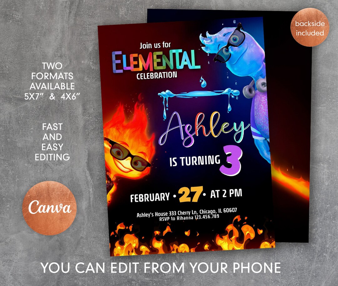 Editable Elemental Birthday Invitation, Printable Birthday Party Invite ...