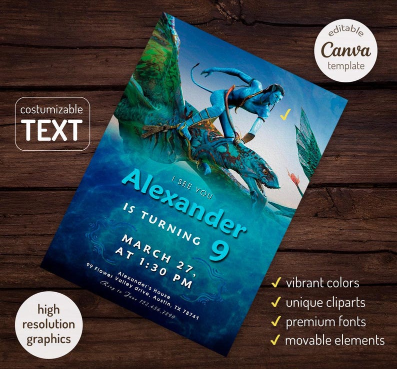 Avatar Birthday Invitation: Pandora Theme, Editable Template (digital ...