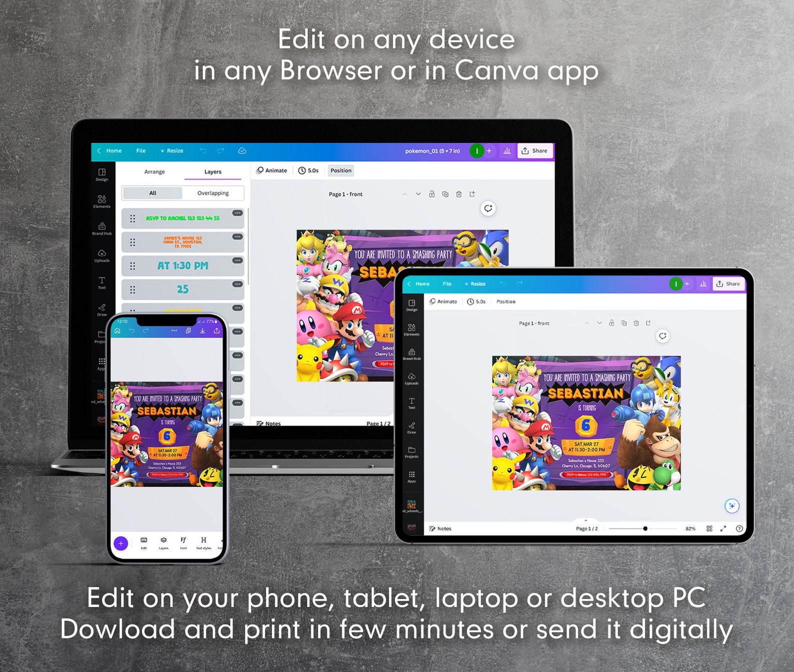 Printable Smash Bros Invitation, Fighting Birthday Invite, Editable ...